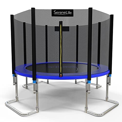 SereneLife ASTM Approved Trampoline with Net Enclosure ā Stable, Strong Kids and Adult Trampoline with Net ā Outdoor Trampoline for Kids, Teens and Adults ā Reinforced Kids, Blue,