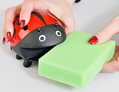 HOME-X Ladybug Sponge Holder with 3 Sponges, Kitchen Sink Accessories 4" L x 3" W x 2" H