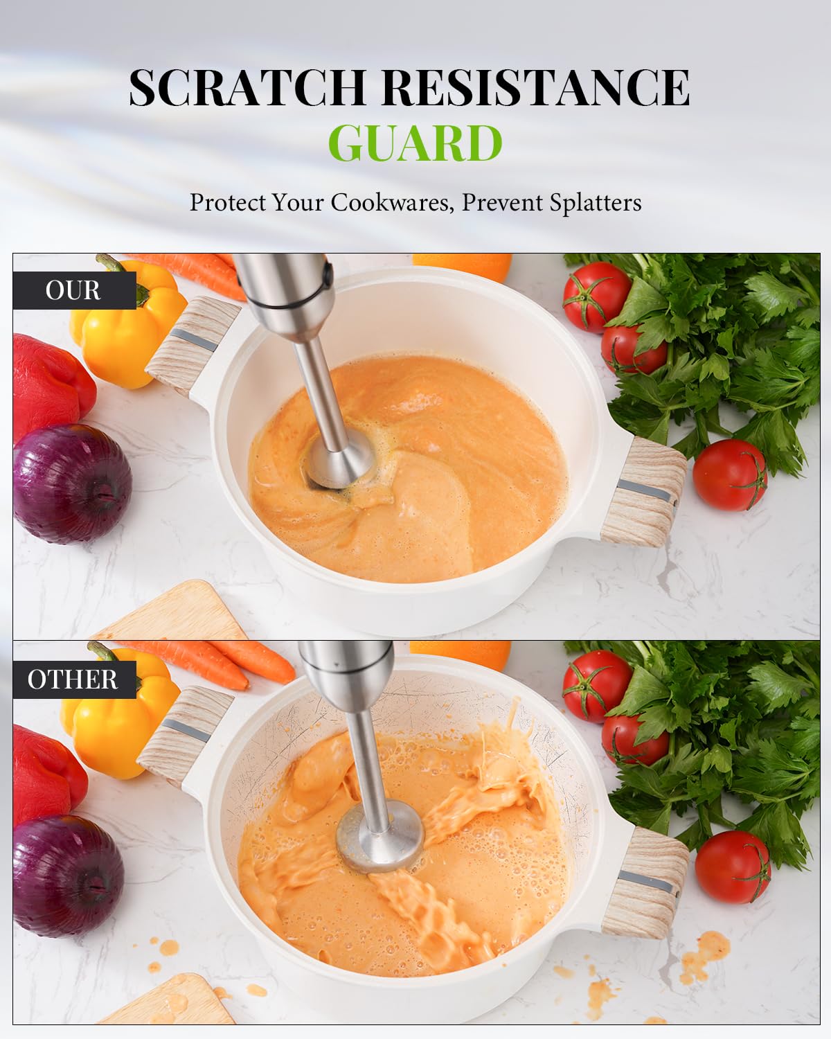 6-in-1 Immersion Blender Handheld 1000W 20-Speed & Turbo Mode, GDOR Scratch Resistance Hand Blender with Dough Hooks, Egg Beaters, Whisk, 800ml Beaker, 600ml Chopper Titanium Blades, BPA-Free, Silver