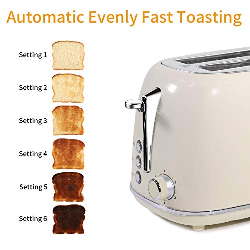 2 Slice Toaster, Keenstone Toaster with 6 Browning Settings, 1.5 In Extra Wide Slots, Stainless Steel Housing, Bagel/Defrost/Cancel Function, Removable Crumb Tray, 825W for Breakfast Bread -Beige