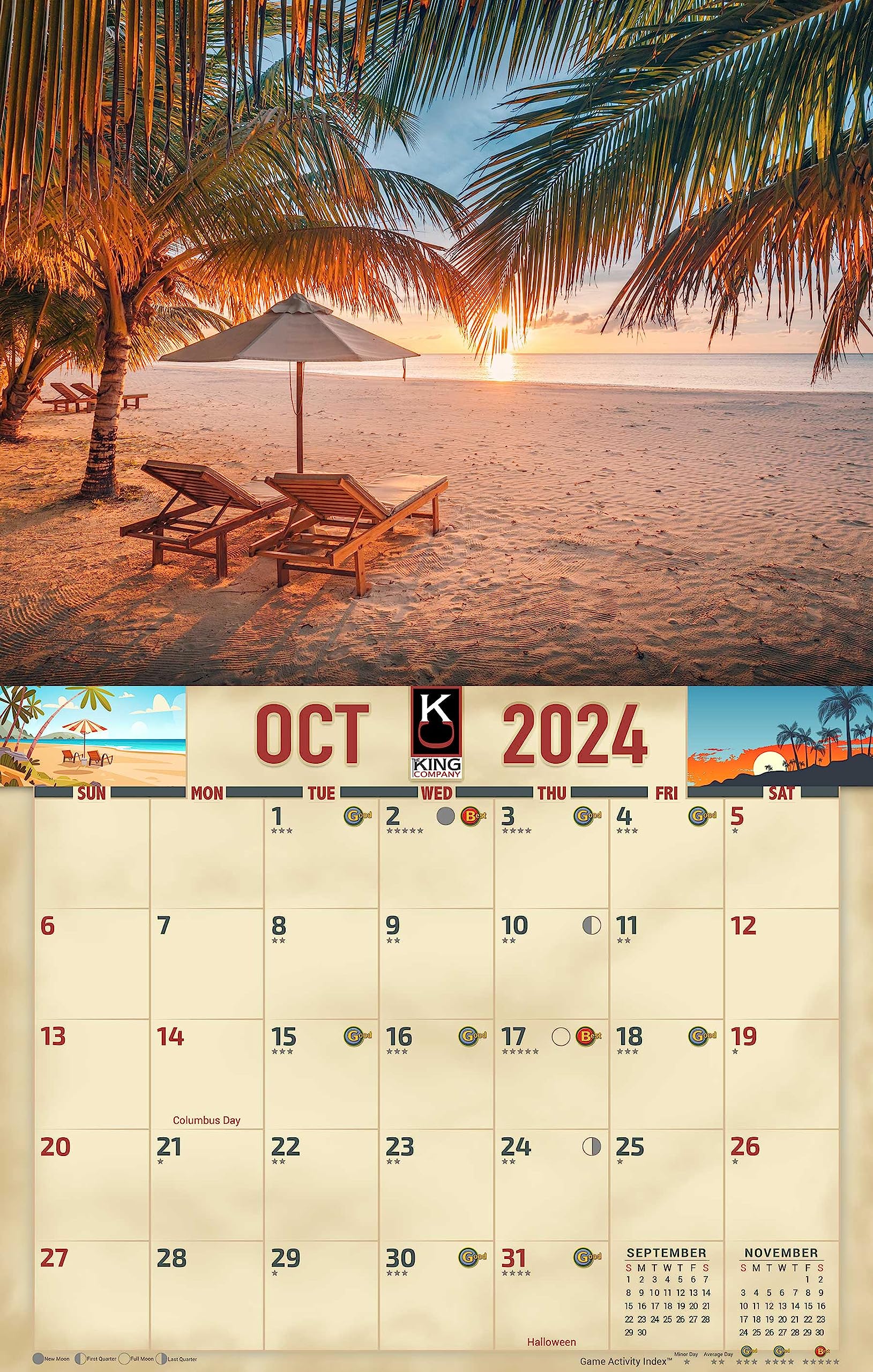 2024 Beaches Scenic Wall Calendar 16-Month X-Large Size 14x22, Best Beach Paradise Calendar by The KING Company-Monster Calendars