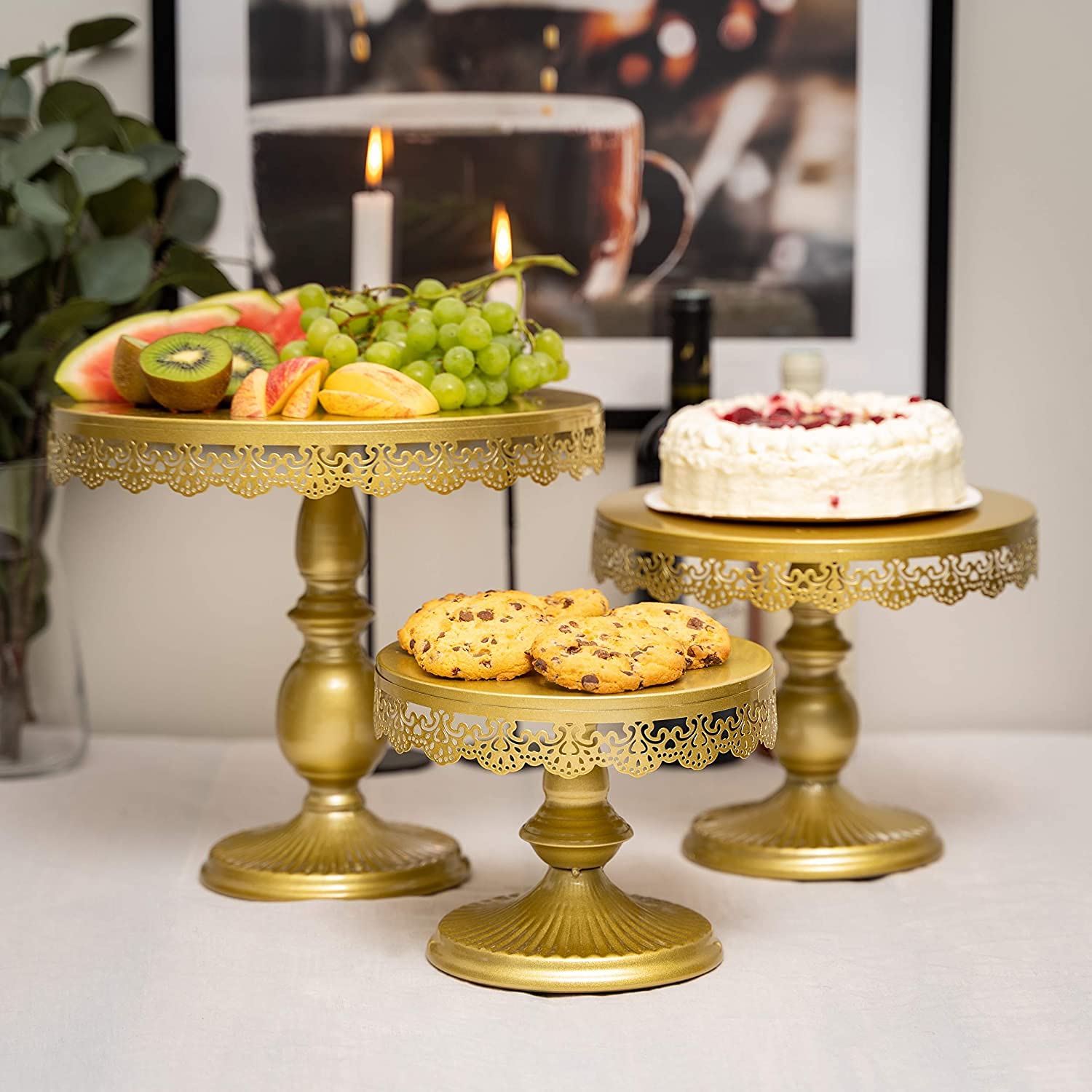 7Pcs Cake Stand and Pastry Trays Metal Cupcake Holder Fruits Dessert Display Plate for Baby Shower Wedding Birthday Party Celebration