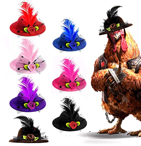 7 Pieces Chicken Hats Chicken Funny Costume Chicken Helmet Halloween Accessories Funny Small Hat Tiny Pet Hat for Hen Tiny Pets with Adjustable Elastic Chin Strap (7 Color)