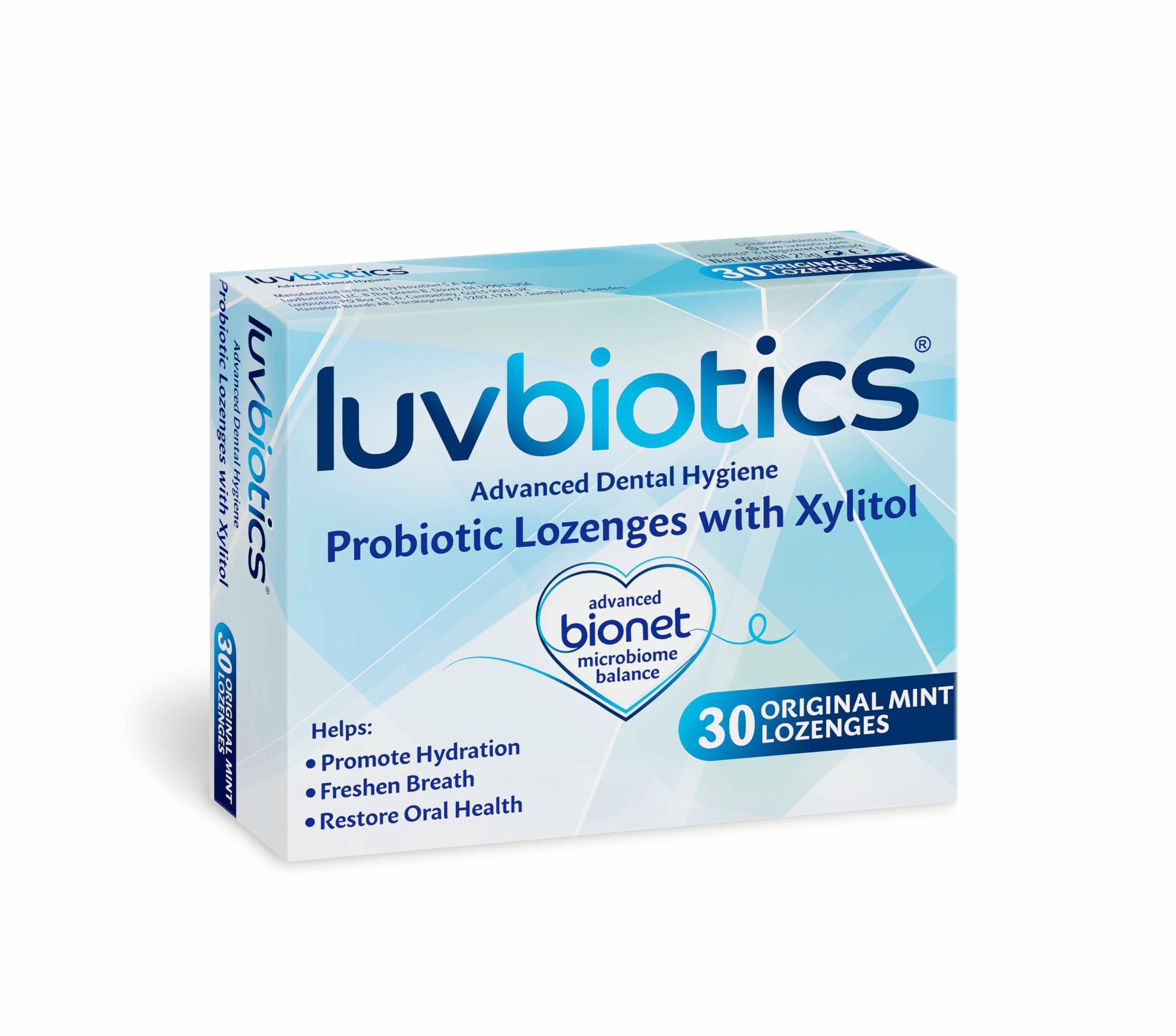 Luv Biotics Original Mint Lozenges with Probiotics, Xylitol & Aloe Vera - 30 Lozenges