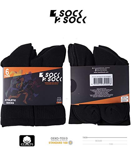 1SOCK2SOCK 6 Pack Athletic Performance Crew Socks For Men and Women - Soft Cotton Blend with Moisture Wicking - Arch Support