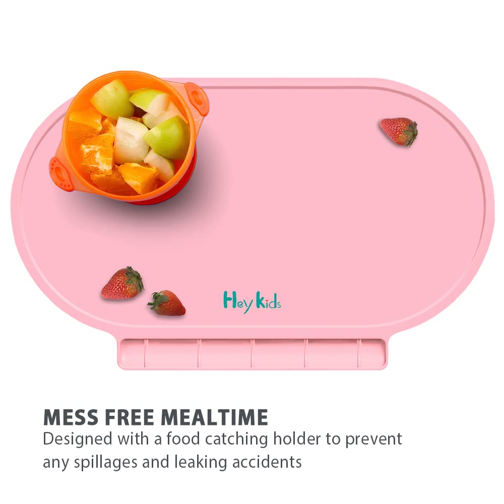 Silicone Baby Placemat, Food Catching Toddler Placemats for Kids Baby,Baby Pink