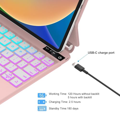 iPad Air 11-inch Generation Keyboard Case Smart Magnetic Folio Keyboard Cover with 7 colors Backlit Multi-Touch Trackpad, for (M2) 2024 / iPad Pro 11 inch (4th/3rd/2nd/1st Gen) / iPad Air 5th 4th Gen