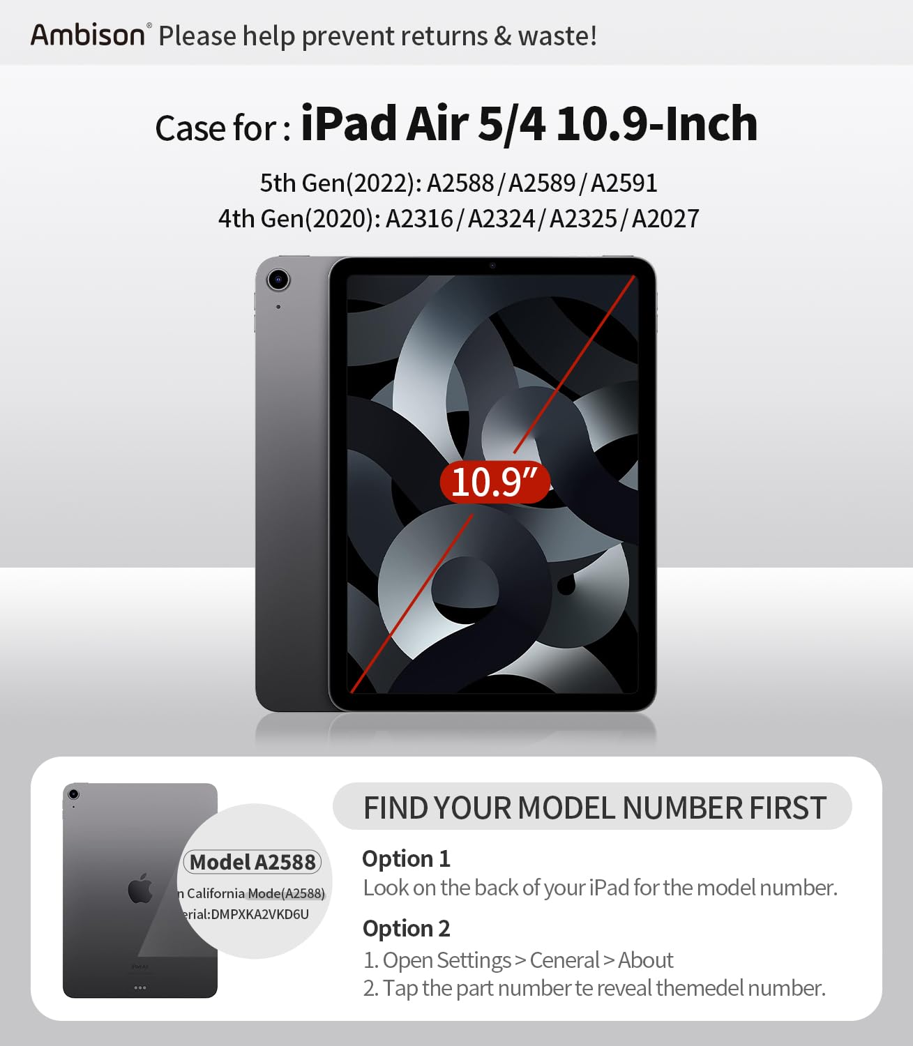 iPad Air 5/4 Case 10.9'' 2022/2020, iPad Pro 11 Case 2021/2020/2018, [Kid Proof] Ambison Full Body Protective Case with 9H Tempered Glass Screen Protector, 360° Rotatable Kickstand/Hand Strap (Black)