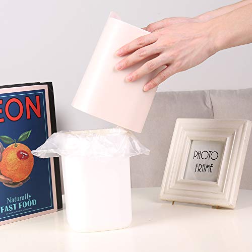 Sheebo Modern Plastic Mini Wastebasket Trash Can with Lid for Bathroom Vanity, Desktop, Tabletop or Coffee Table - Dispose of Cotton Rounds, Makeup Sponges, Tissues; 2 Liter (Tall - Pink)