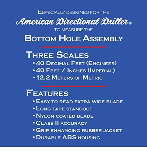 40 Foot Tape Measure – Wide Blade – Engineer Scale, Imperial Inch/Foot, Metric – Bottom Hole Assembly – BHA Tape – Directional Drilling Tape Measure – Class II