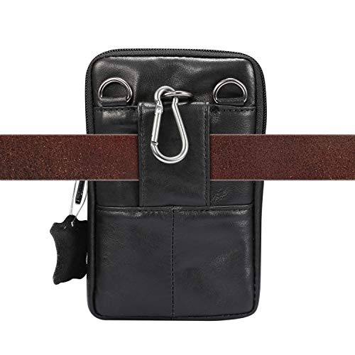 Genuine Leather Cell Phone Belt Holster Waist Bag Crossbody Purse Travel Bag for Galaxy S20+ S10 Plus,A30s,A10s,A50,Note9,Note 8, Google Pixel 4 XL,Xiaomi Mi 9T, Redmi 8A,OnePlus 7T,BLU Vivo XL5-Black