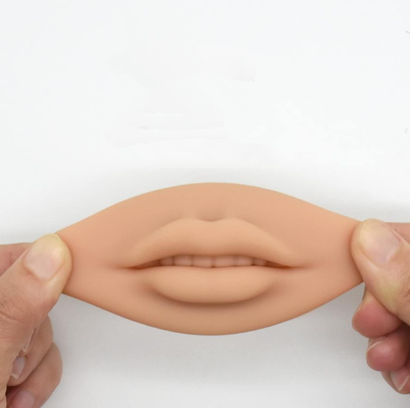 3D Practice Silicone Lips Skin Open Mouth with Teeth Soft Fake Lips Traning Skin for Permanent Makeup Tattoo Artists Microblading PMU Training Supplies (Light Coffee)