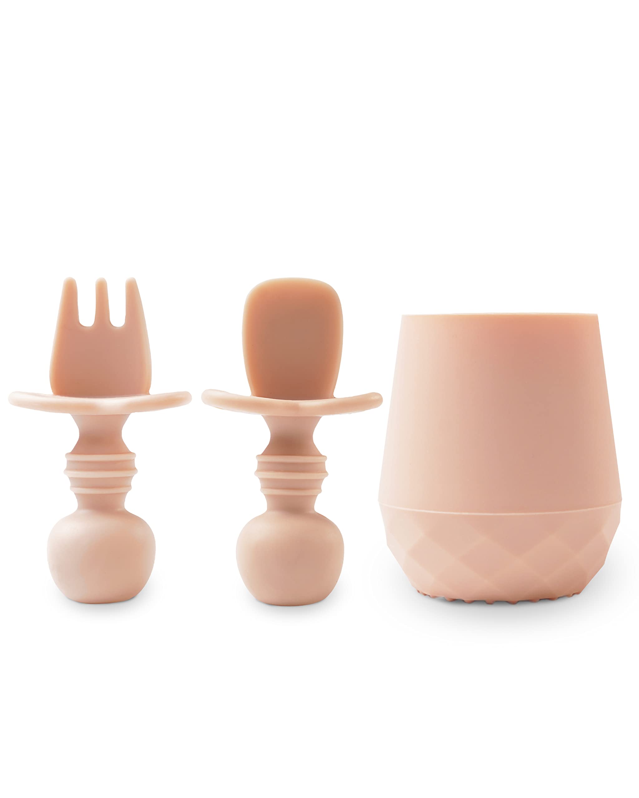 3 Pcs Baby Utensils, Baby Spoons Self Feeding 6 Months with Baby Fork and Silicone Baby Cup, Baby Utensils 6-12 Months, Toddler Utensils for Baby Led Weaning (Blush)ā¦