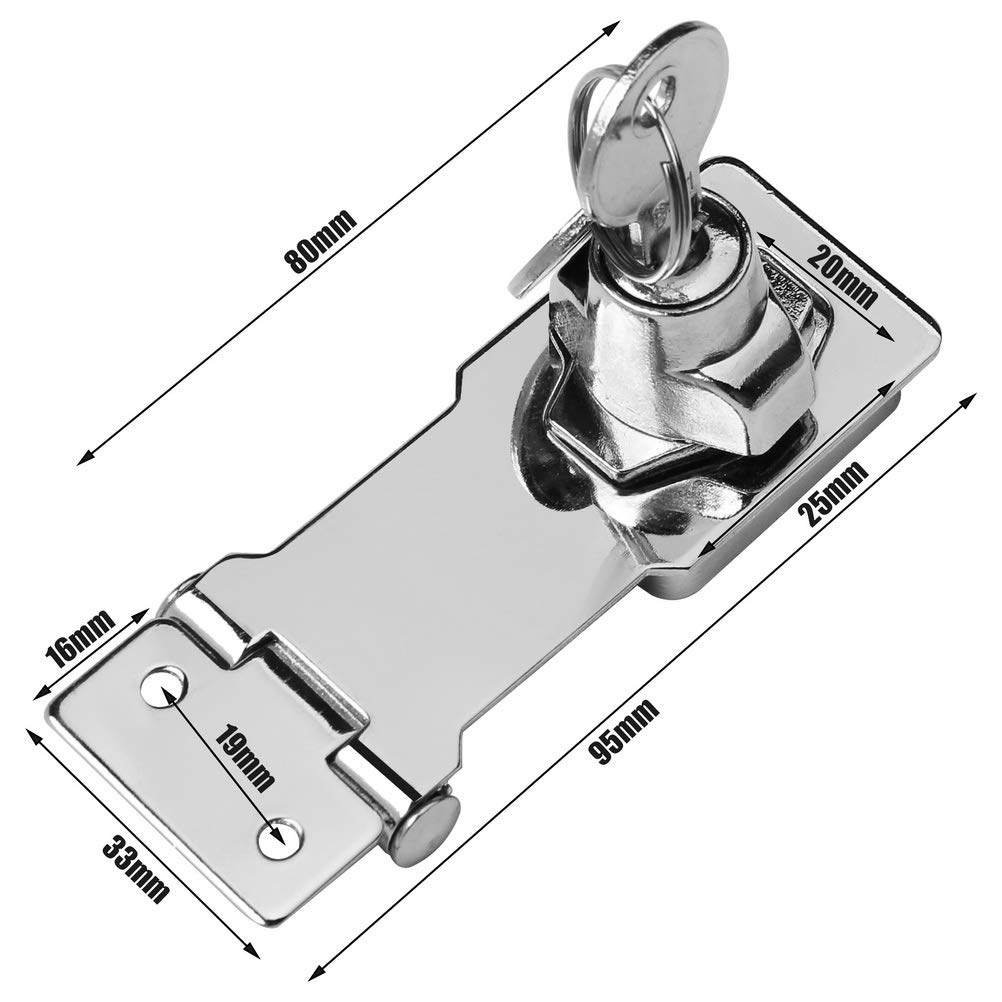 2 Packs Keyed Hasp Locks Stainless Steel,Twist Knob Keyed Locking Hasp for Small Doors, Cabinets and More with a Screwdriver,Chrome Plated (3Inch with Keys)