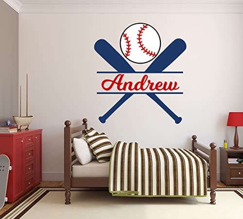 Baseball Wall Decals - Custom Name Decal - Wall Decor for Boys Room - Personalized Baseball Bat Wall Decal - Sport Wall Art Kids Bedroom Decor