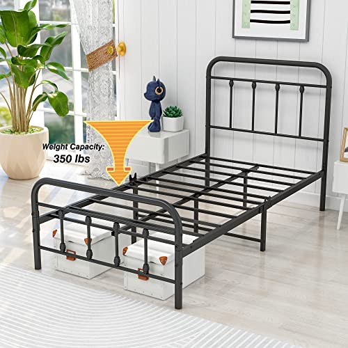 Diolong Twin Bed Frame with Headboard and Footboard Metal Bed Frame Vintage Sturdy Mattress Foundation No Box Spring Needed (Twin, Black)