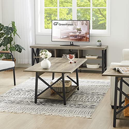 GreenForest Coffee Table Large 43.3 x 23.6 inch Rustic Farmhouse with Storage Shelf for Living Room, Easy Assembly, Gray WASH