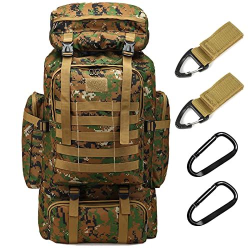 70L Waterproof Hiking Daypack Large Hiking Backpack, Hunting Camping Rucksack Backpack for Men Outdoor Sports Backpack (Green Camouflage)