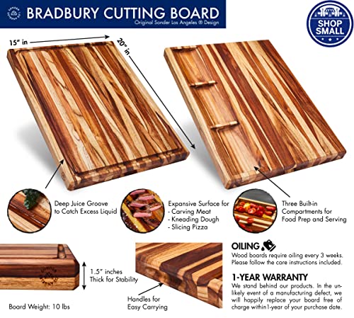 Sonder Los Angeles, XL Thick Teak Wood Cutting Board for Kitchen with Juice Groove, Sorting Compartments, Charcuterie Cheese Board 20x15x1.5 in (Gift Box Included)