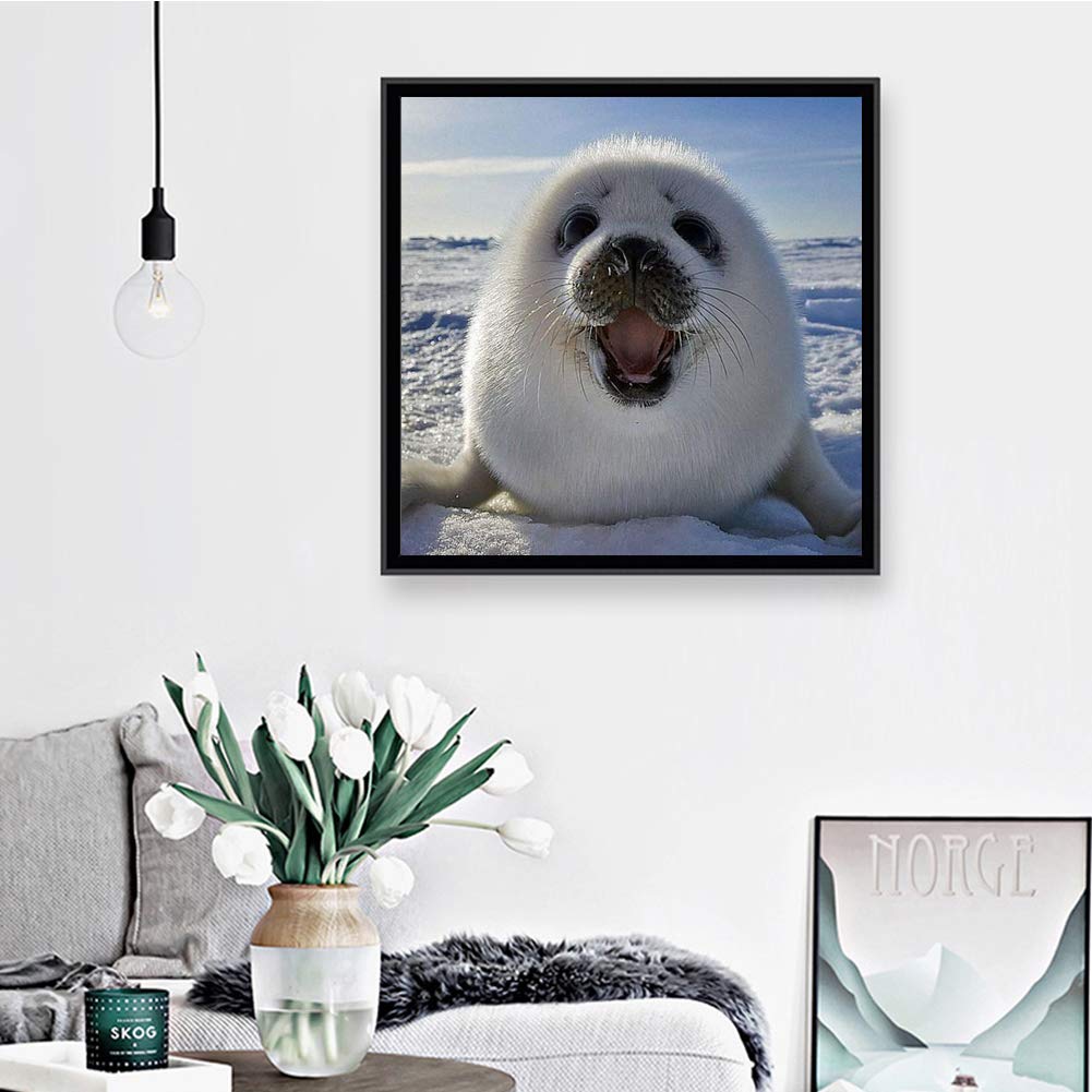 Adults Kids,Craft Rhinestone with Diamonds Set Arts Decor Happy White Seal Fish 11.8x11.8in 1 Pack by SAROW c