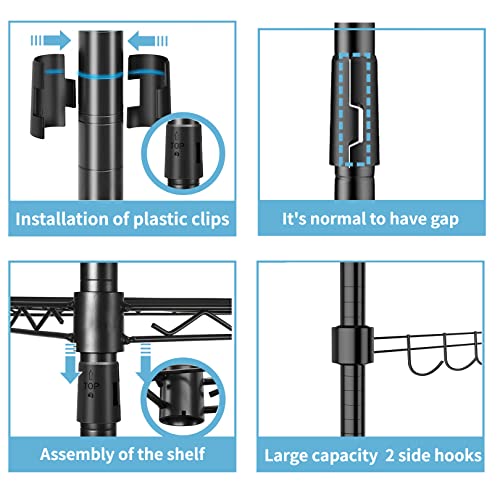 Himimi Heavy Duty Rolling Garment Rack 3 Tier Wire Shelving Clothes Rack for Clothing,Storage with Double Rods,Lockable Wheels and Side Hooks,Freestanding Metal Wardrobe Storage Rack,Black