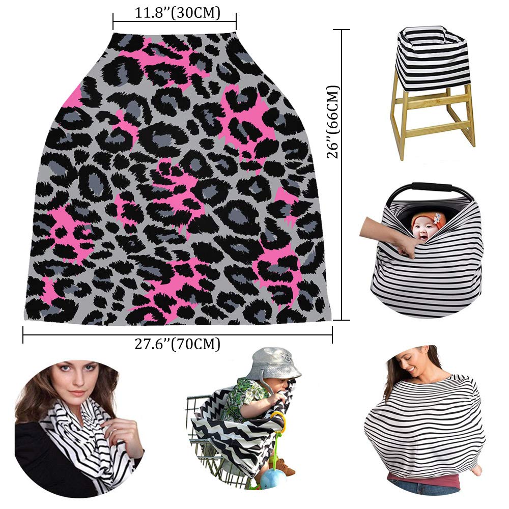 Nursing Cover Carseat Canopy, Leopard Print Soft and Breathable Stroller Covers for Breastfeeding Infants, Animal Texture Multiuse-Nursing Scarf,Stretchy Babysitting Scarf