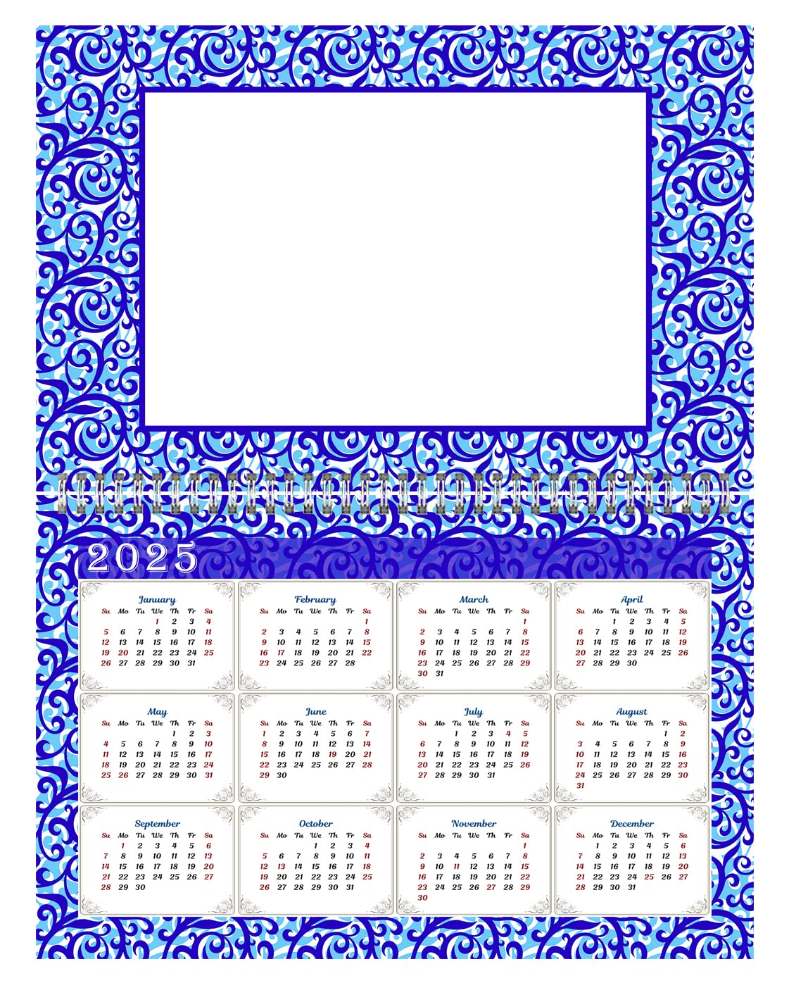 2024 Photo Frame Wall Spiral-bound Calendar (Add Your Own Photos) - 12 Months Desktop/Wall Calendar/Planner - (Edition #07)