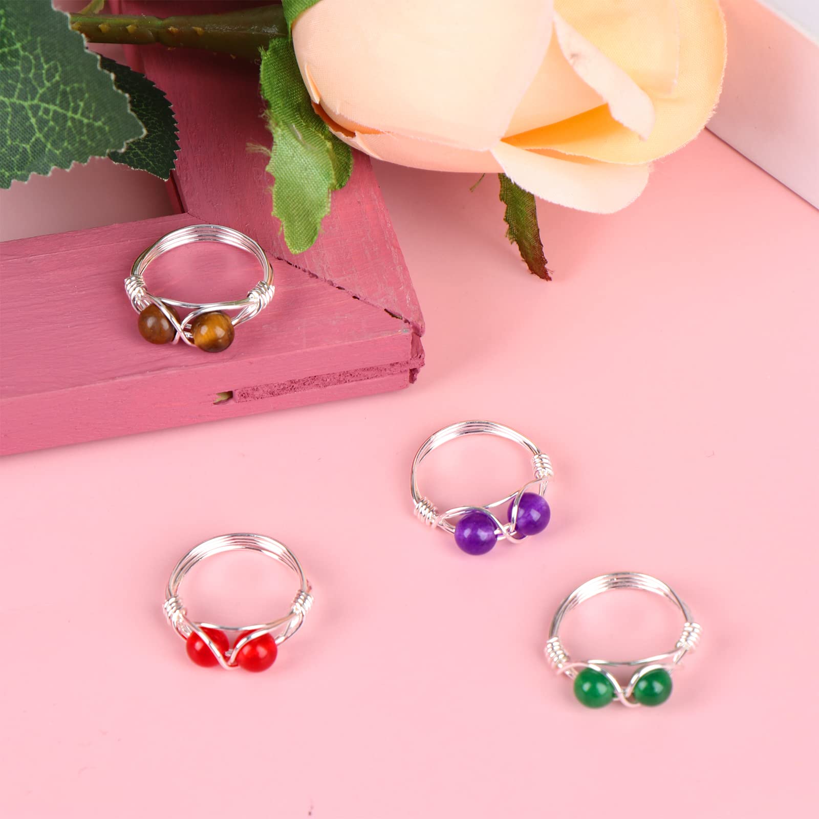 4 Pieces Carnelian Crystal Ring Healing Crystal Silver Rings Women Wire Wrapped Ring with Stones for Women Men Statement Stacking Band Ring Jewelry