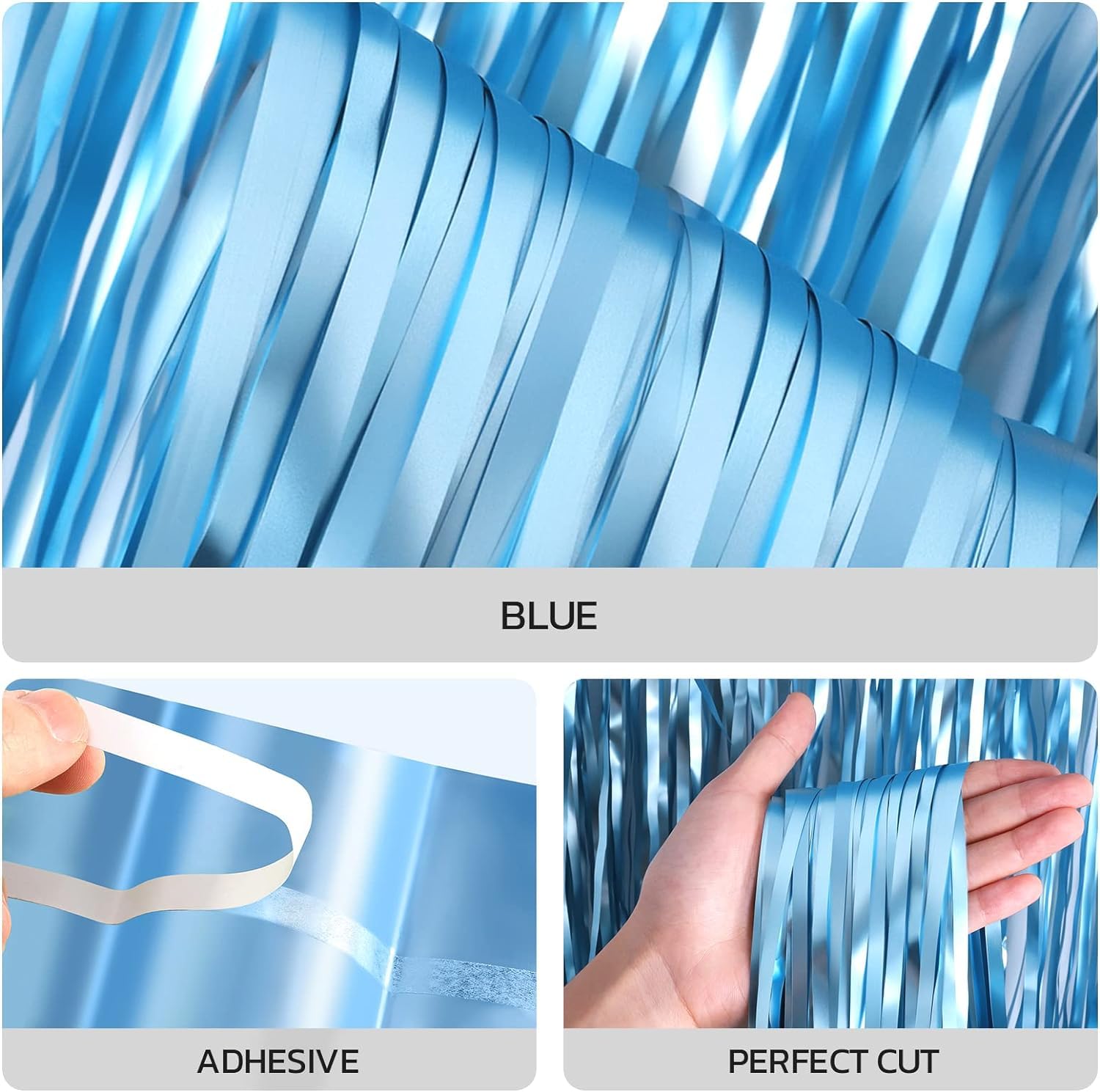 3 Pack Foil Curtains Metallic Foil Fringe Curtain-JVIGUE,Birthday Party Photo Backdrop Wedding Event Decor (Pale Blue Decorative Streamers)