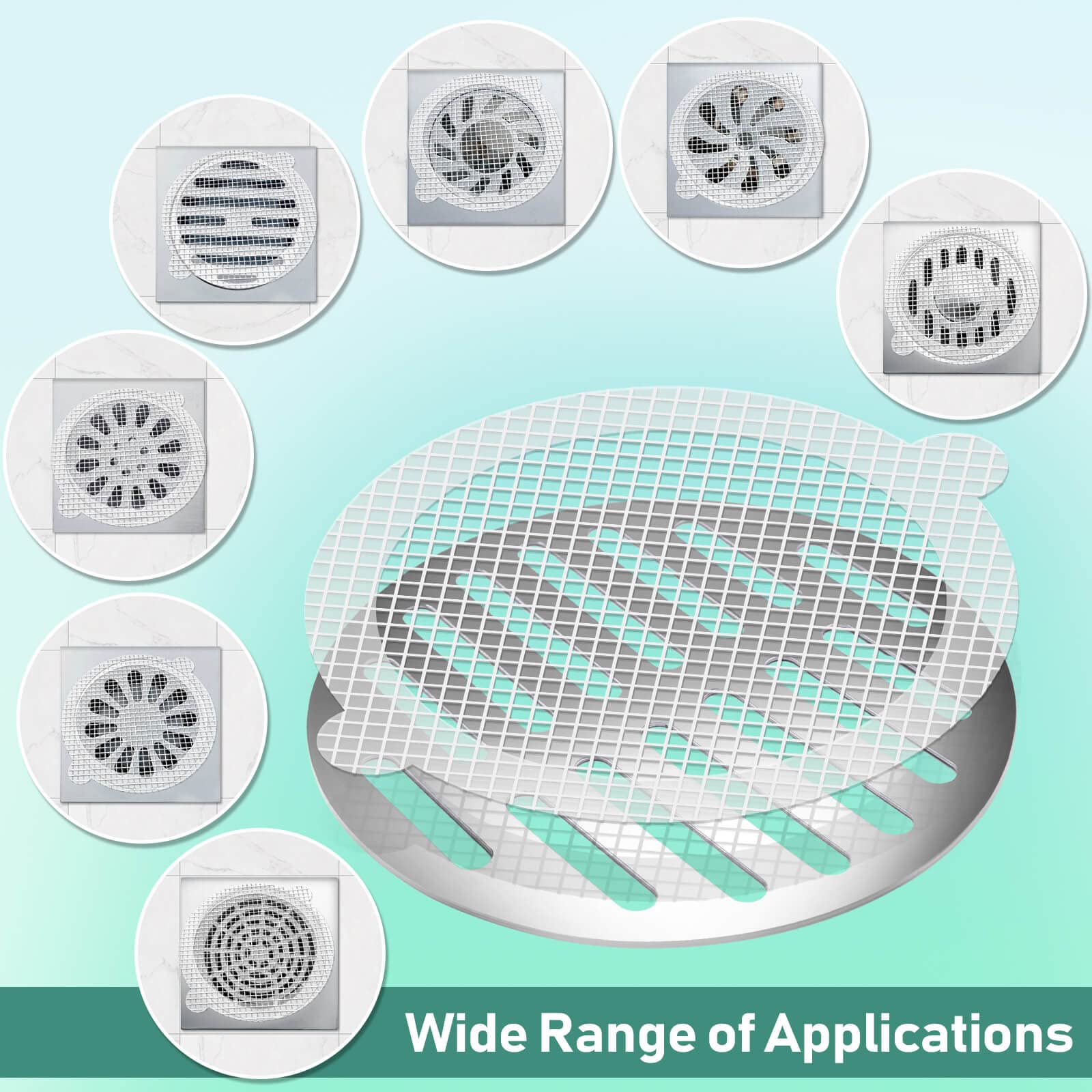60 Pack Disposable Shower Drain Hair Catcher - Mckanti 3.54 Inch Disposable Hair Catchers Mesh Sticker Strainers for Shower Drain Bathroom Bathtub Kitchen Sink Washbasin Floor Drain Balcony Drain Hole