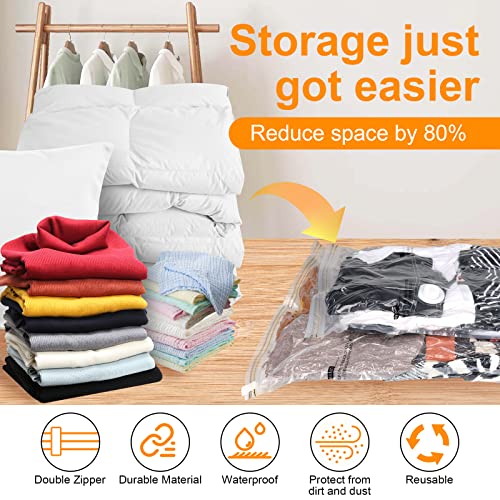 8 Pack Vacuum Storage Bags(8 Jumbo) - Triple Seal Turbo Valve Design Vacuum Seal Bags,Give Away Complimentary Hand Pump Compression Bags for Travel,Suitable for Clothes, Duvets, Sheets (8)