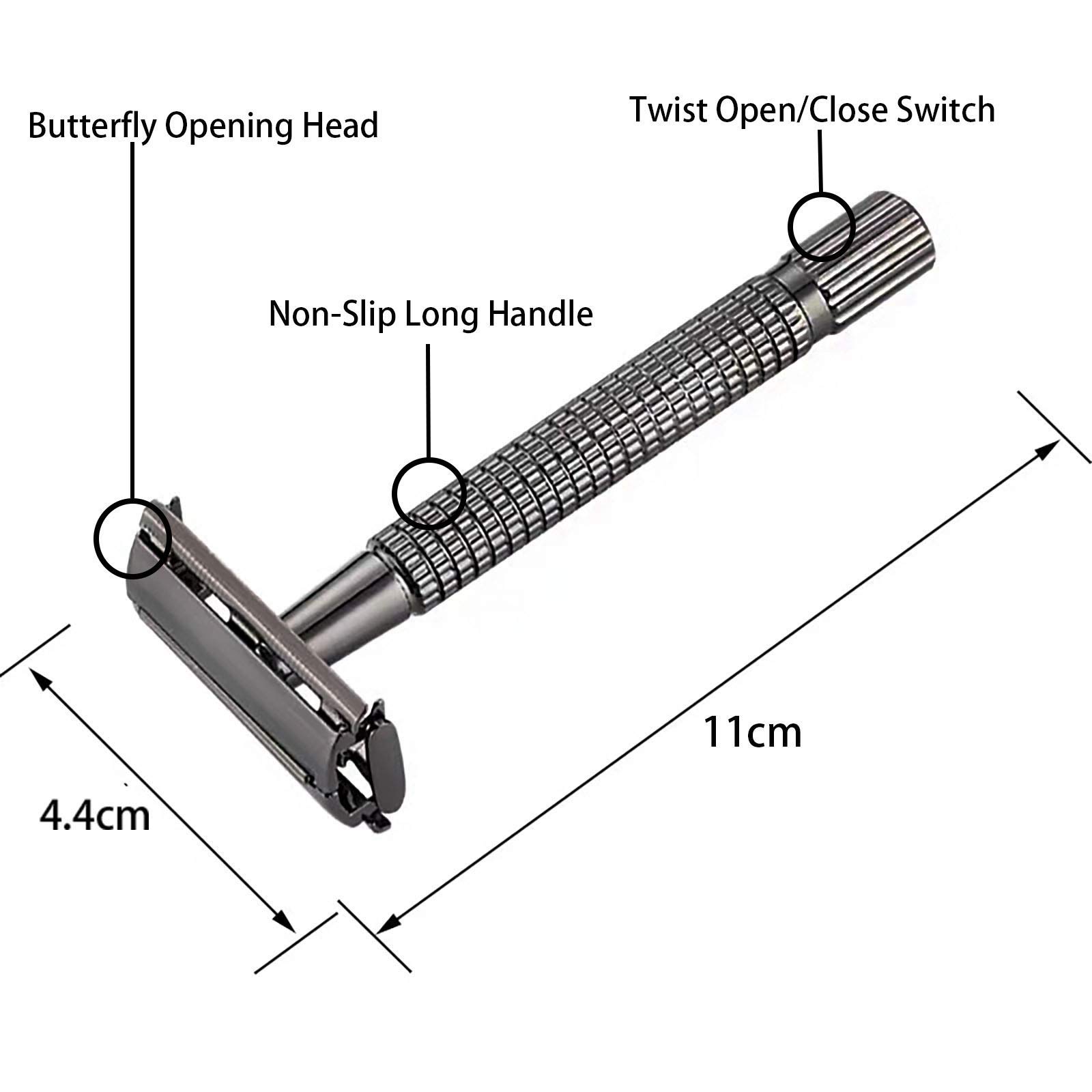 LEYMIGA Butterfly Double Edge Razor with 10 Premium Blades, Metal Classic Manual Single Blade Safety Razor for Men Women, Wet Shaving Shaver Fits Double Edge Blade, Safe Quick to Change Blade