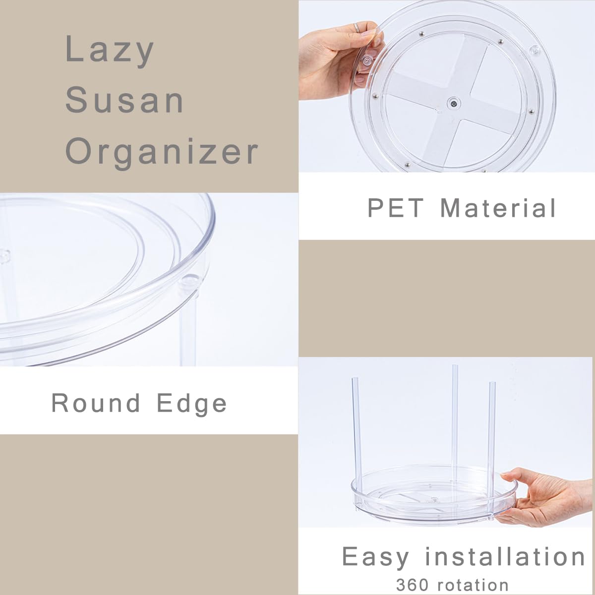 2 Tier Lazy Susan Organizer, 10.63-inch Large Non-Skid Turntable Spice Rack Organizer Clear Turntable for Countertop/Cabinet in Kitchen Bathroom and Pantry