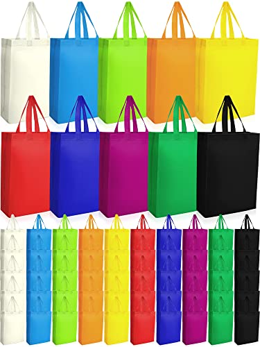 72 Pcs Non Woven Tote Bags Reusable Gift Bags with Handles Bulk Kids Gift Bags Foldable Bag Grocery Bags for Christmas Birthdays Wedding Party Favors Grocery Shopping Holiday Presents