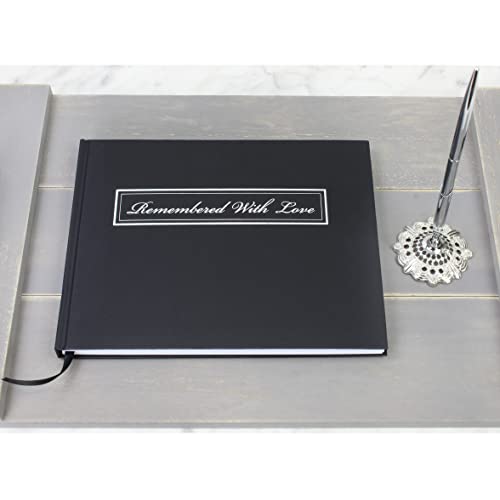 Cornucopia Funeral Guest Book and Pen with Stand Set, “Remembered with Love”