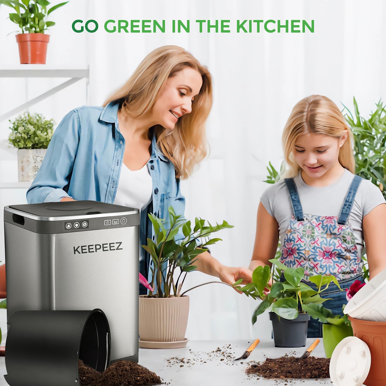 4LB Max Electric Composter, Kitchen Composter Energy Efficient, Composter Indoor Turn Scraps into Garden Fertilizer, 2 Zero Odor 3-Layer Carbon Filter, Smart Compost Bin Kitchen Silent, Auto Washing