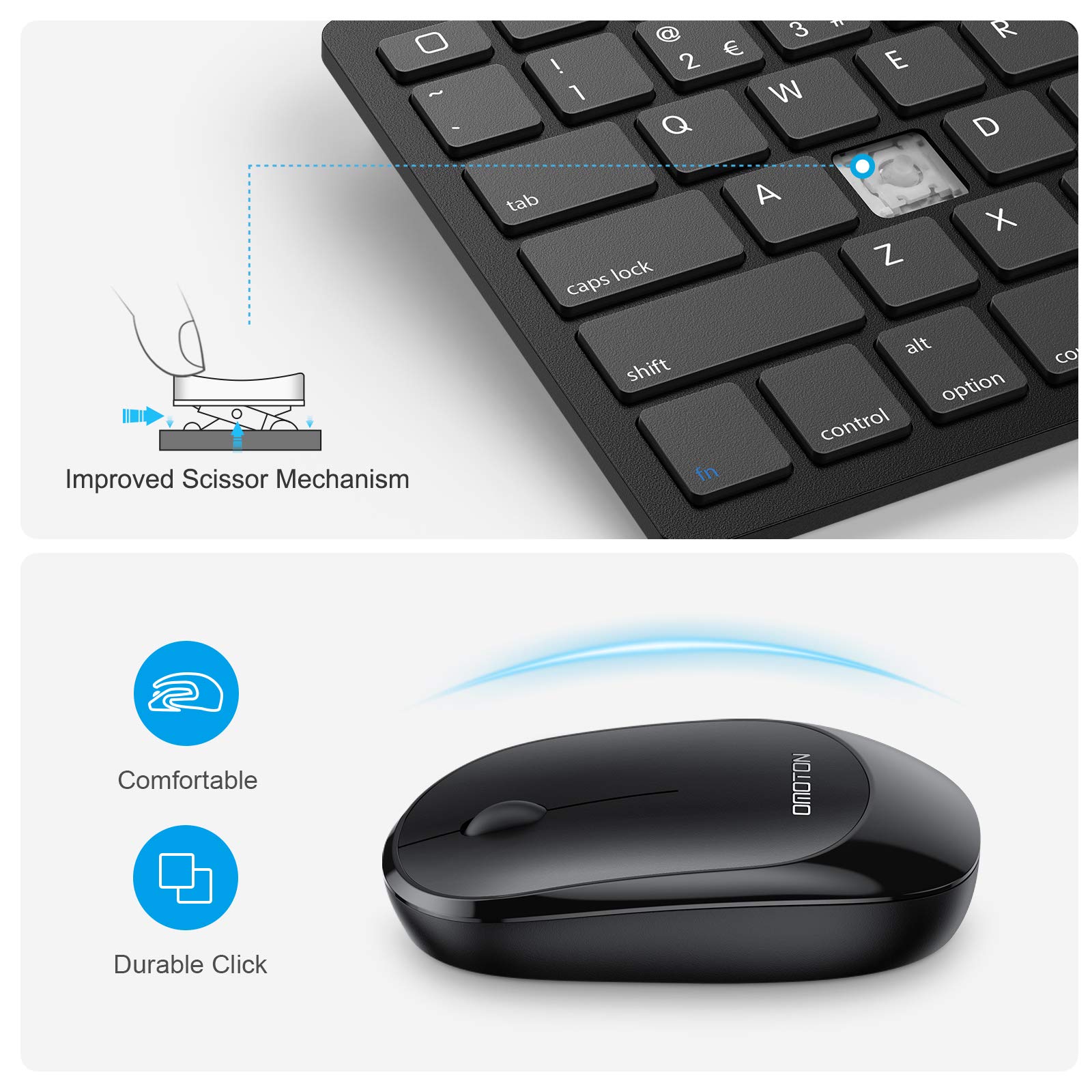 OMOTON Bluetooth Keyboard and Mouse Combo, Wireless Keyboard Mouse for iPad Pro 13,11(2024)/12.9, iPad 10th/9th/8th/7th Gen, iPad Air 6/5/4, and Bluetooth Enabled Devices (Black)