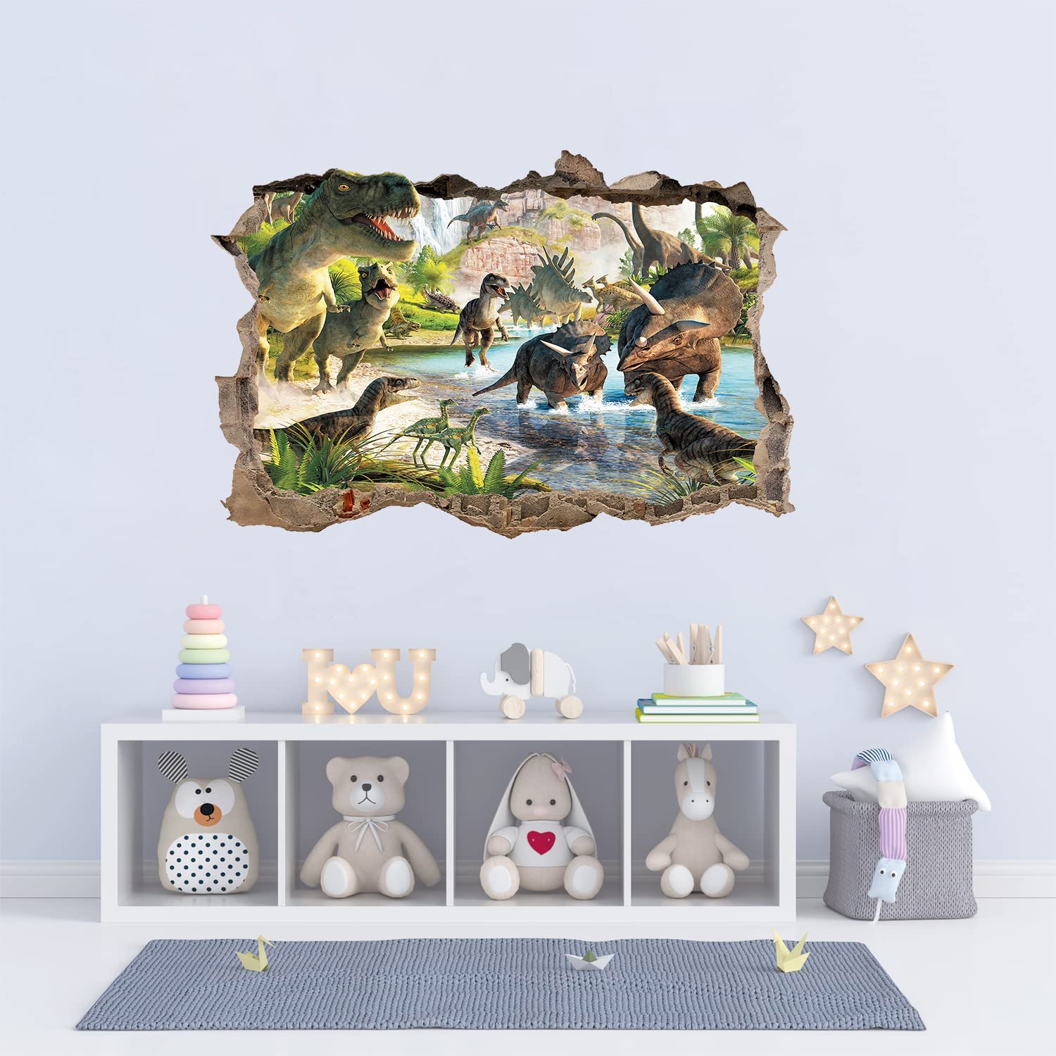3D Removable Break Through The Wall Dinosaurs World Vinyl Wall Stickers for Boys Bedroom Dinosaur Wall Decals