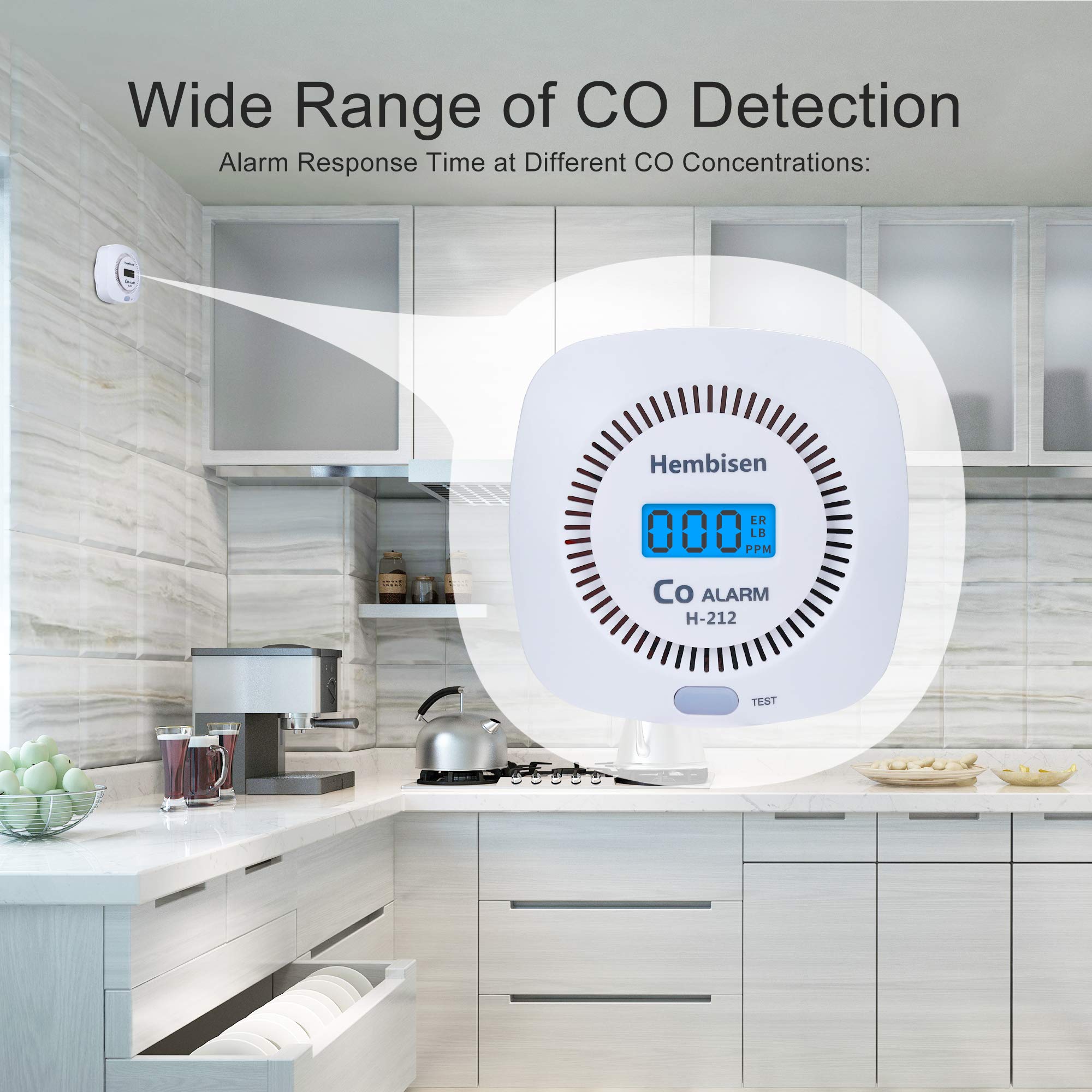3 Packs Carbon Monoxide Detectors - Hembisen CO Alarm Detector Monitor Battery Operated with Digital Display for House Kitchen Restaurant Hotel Office