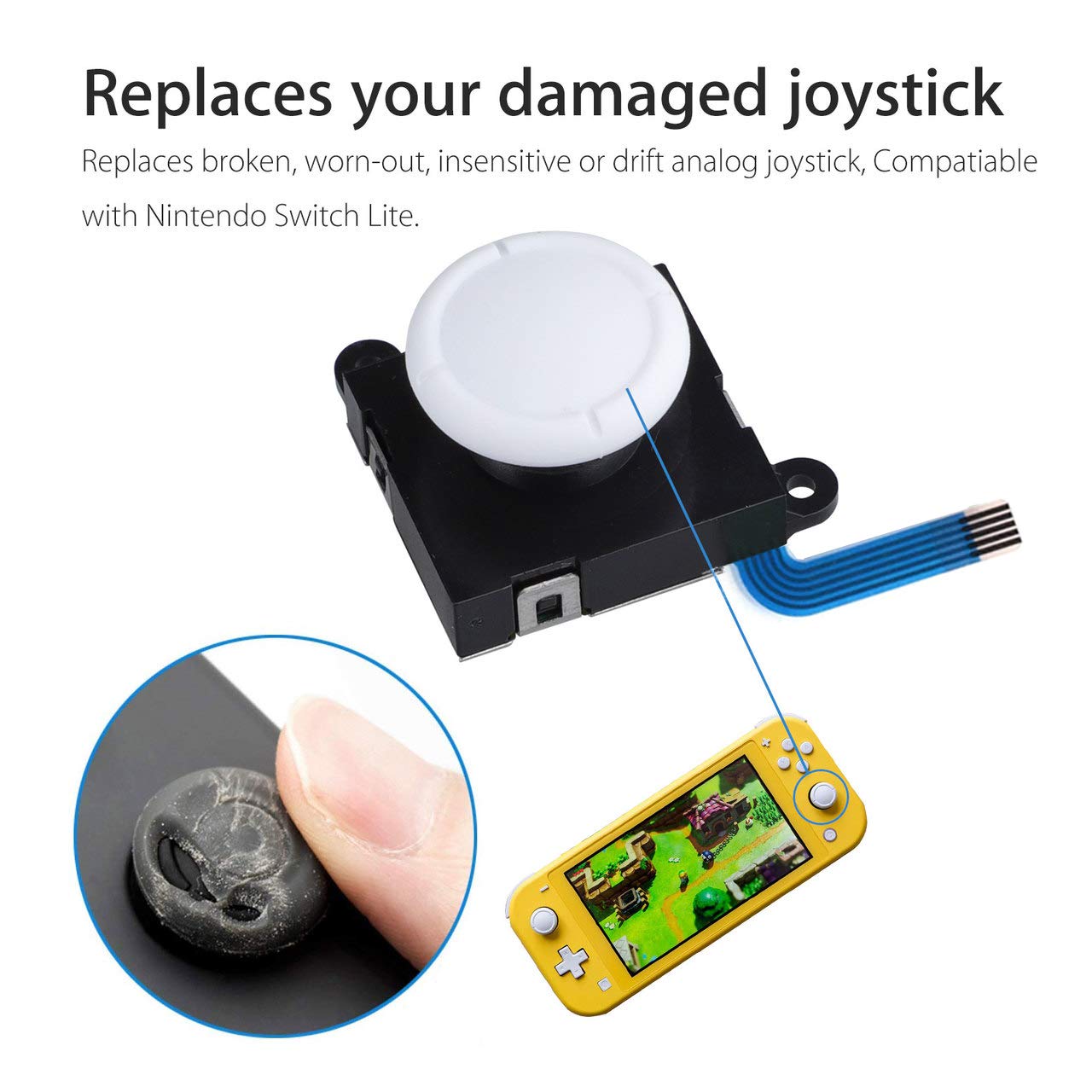 3D Replacement Joystick Analog Thumb Stick for Switch Lite - Include Tri-Wing, Cross Screwdriver, Pry Tools + 4 Thumbstick Caps, Switch Lite Drift Repair Tool Kit
