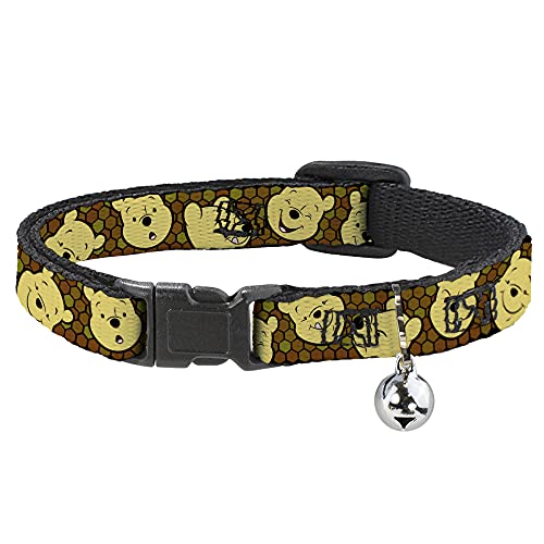 Buckle-Down Breakaway Cat Collar - Winnie the Pooh Expressions/Honeycomb Black/Browns - 1/2" Wide - Fits 8-12" Neck - Medium