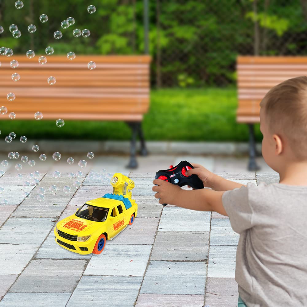 ArtCreativity Remote Control Bubble Pickup Truck with Lights, Includes Rechargeable Bubble Blowing Car, Controller, Bubble Solution, Mini Funnel & Charging Cable, Indoor & Outdoor Bubble Toy for Kids
