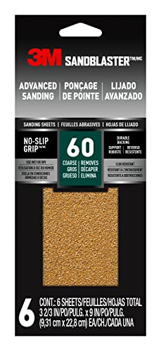 3M 11060-G-6 Sandblaster Sandpaper with No-Slip Grip Backing, Gold, 3-2/3 in. x 9 in, 60 Grit, 6 Sheets/Pack, 10 Count