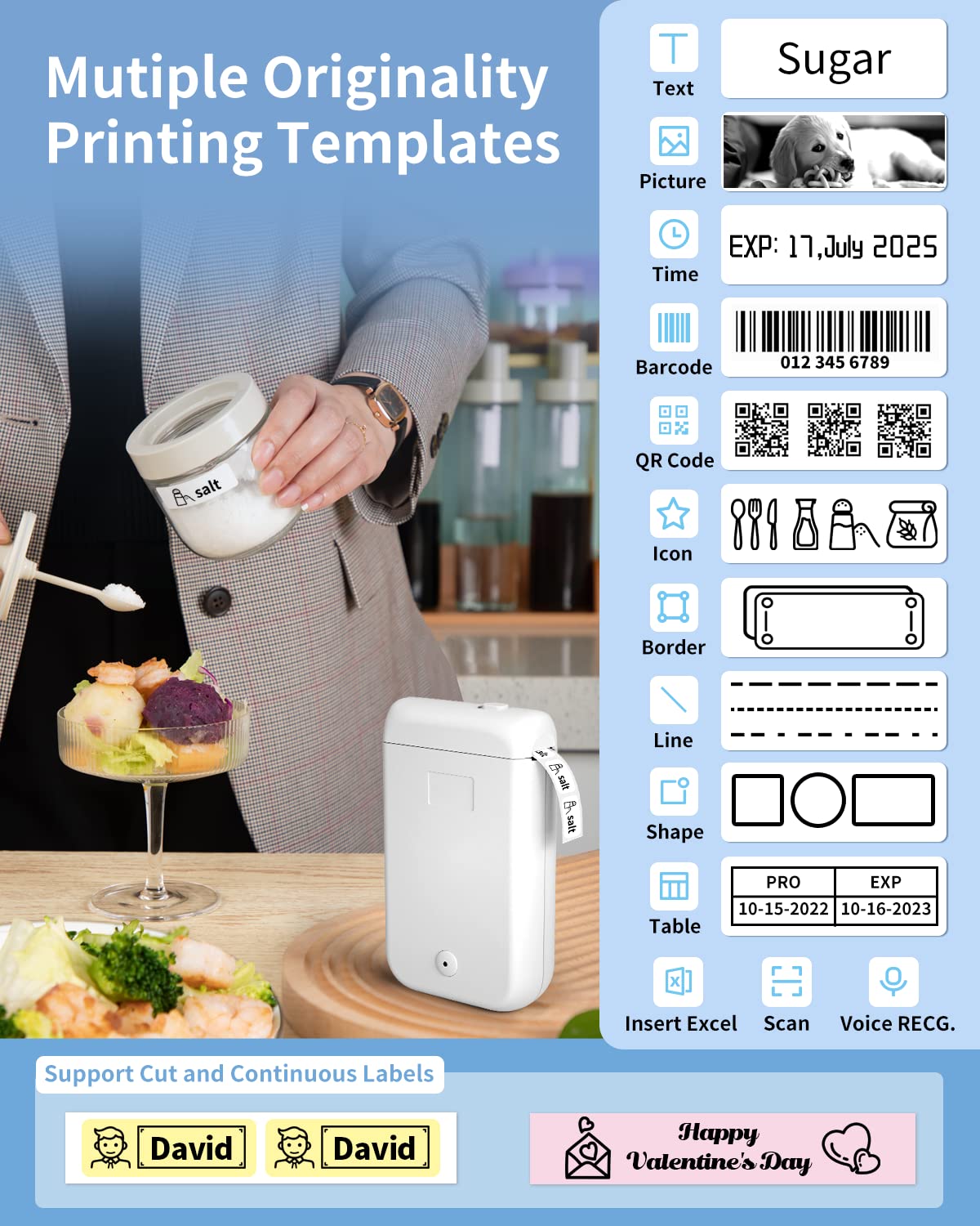 2024 Label Makers Machine with Tape, D10 Bluetooth Label Makers, Portable Wireless Mini Label Printer for Home Labeling, Easy to use Inkless Handheld Small Labeler for Phone, with 1 Roll Label
