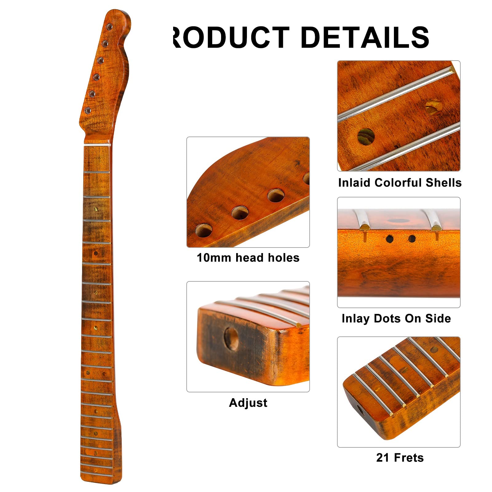 21 Fret Maple Fretboard Guitar Neck for TL Style Guitar, Rubbing Paint Process