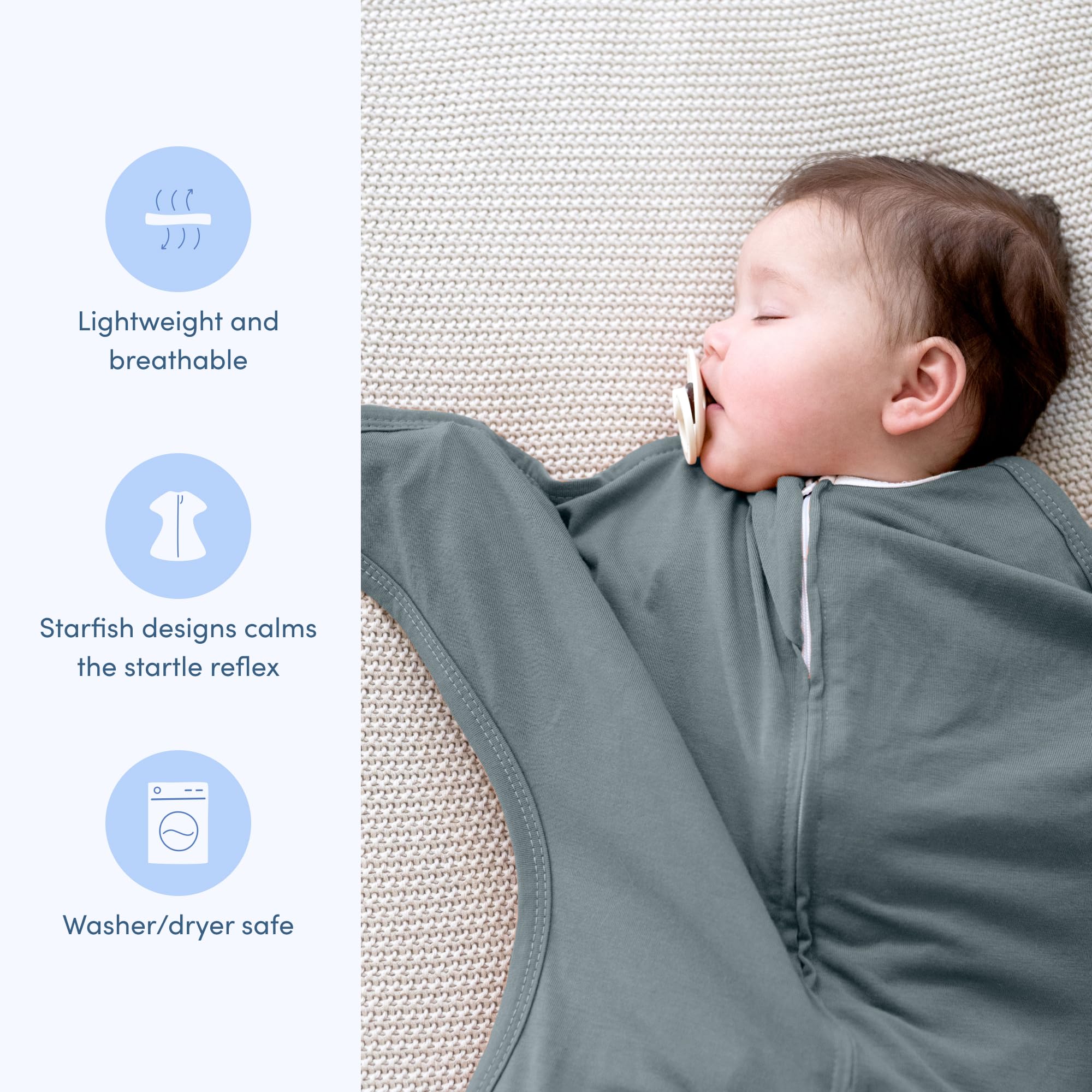 SleepingBaby Zipadee-Zip Transition Swaddle with Zipper, Polyester, Spandex - Roomy Baby Wearable Blanket for Easy Diaper Changes - Classic Grey, Medium (6-12 Month) - 2 Pack