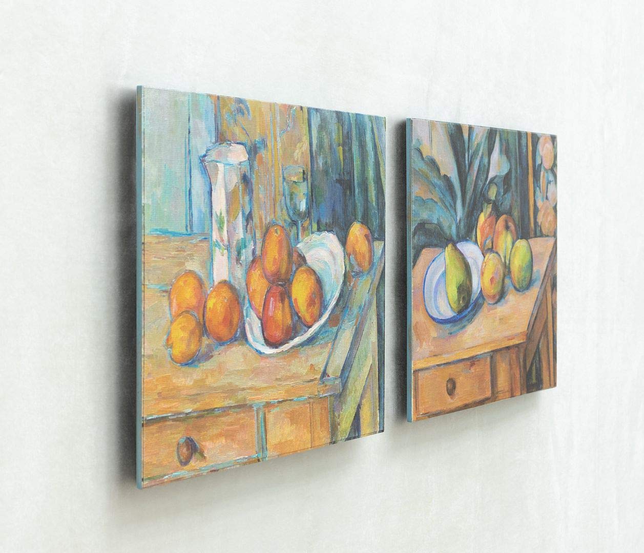 3D Textured Floating Art Set of 2, Still Life with Apples & Still Life with Milk Jug and Fruit by Paul Cezanne Ready to Hang (14"x11")