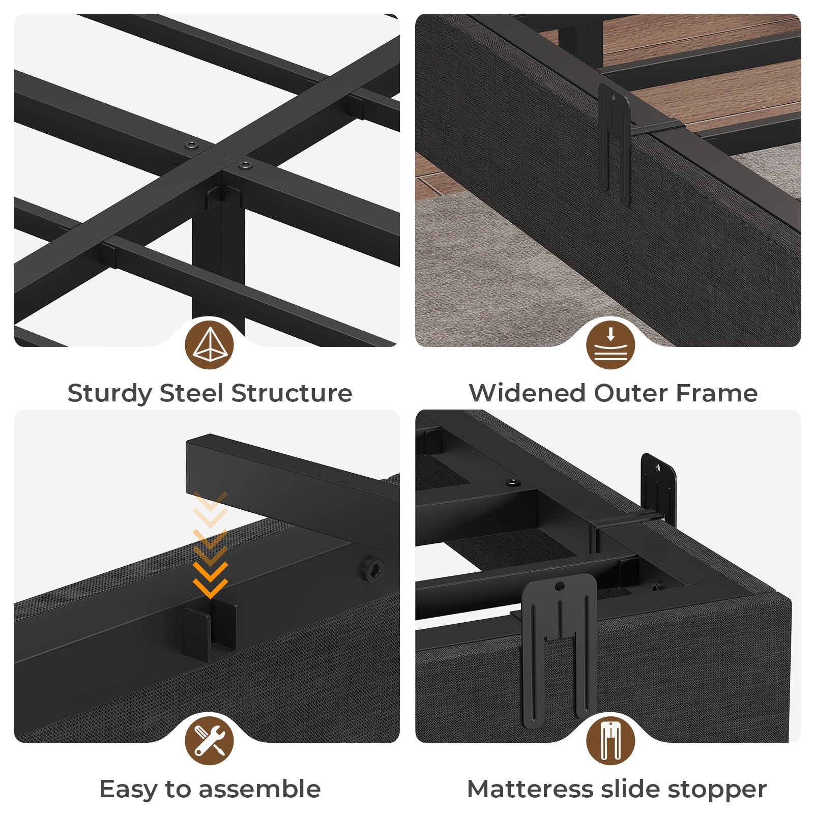 ADORNEVE Floating Bed Frame Full Size, LED Bed Frame Linen Upholstered Platform Bed with Underbed Storage Space, Heavy Steel Slats Support, No Box Spring Needed, Noise Free,Dark Grey