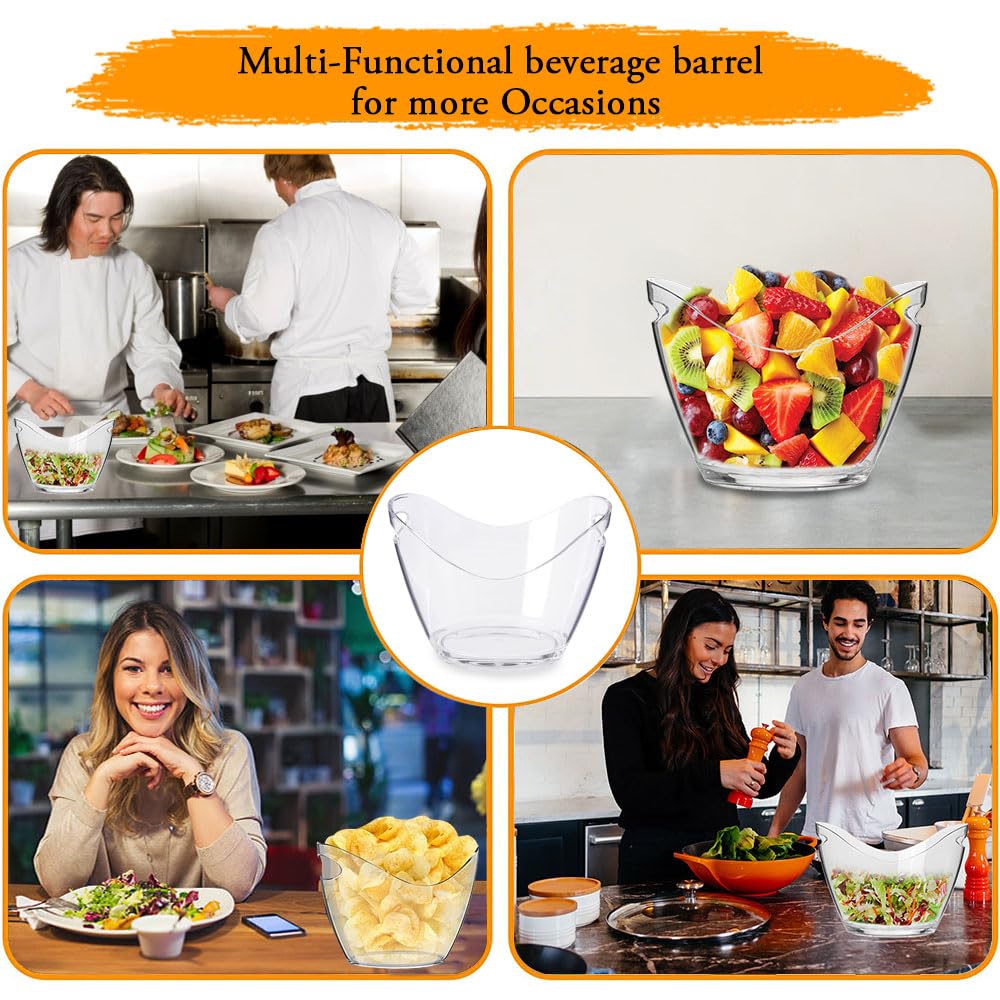 3.5 Liter Acrylic Large Serving Salad Bowl with Easy To Carry Handles Design and Tong - Snack Bowl For Serving Salad, Popcorns, Hosting, Picnics, Parties - Easy to Clean Beverage Tub