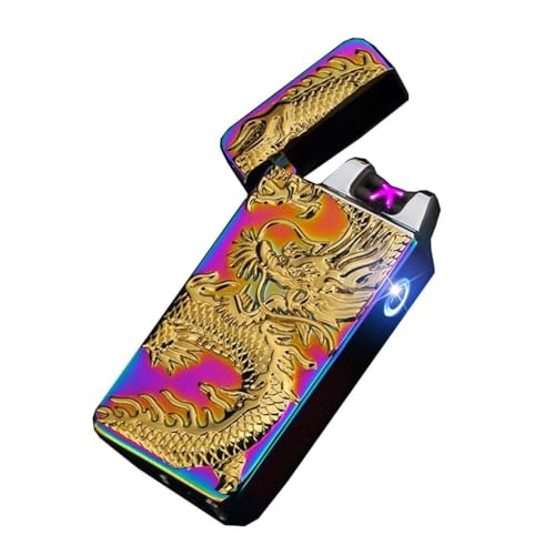 2024 Metal Engraved Dual Arc USB Rechargeable Lighter Windproof Arc Pulse Cigarette Lighter, Outdoor Portable Lighter (Color : C3)